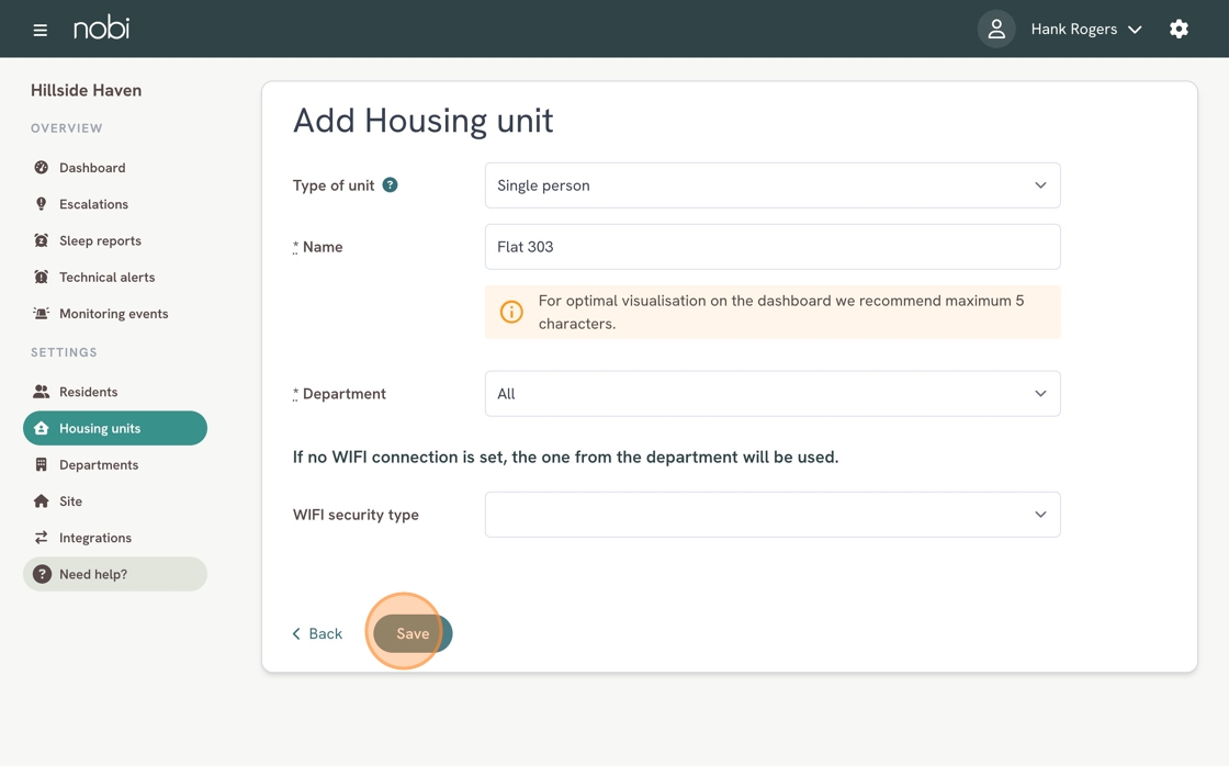 Add new Housing Unit – Nobi