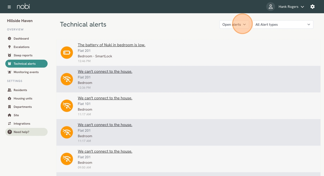 Overview of Technical Alerts – Nobi